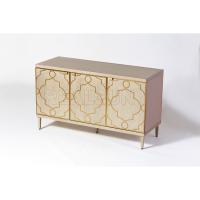 China Solid Oak Wooden Frame Three Cabinets Media Console With Brass Tab Pulls for sale