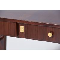 China Antique MDF Wooden Writing Desk With Walnut Veneer Solid Wood Legs with Three Drawer for sale