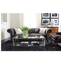 China Classic Living Room Coffee Table Decorative Brushed Brass With Tempered Glass for sale