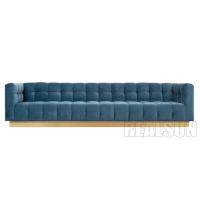 China Brushed Brass Base Living Room Sofa Folded Biscuit Tufting With Pulled Buttons In Bule Velve for sale