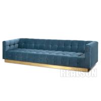 China Brushed Brass Base Living Room Sofa Folded Biscuit Tufting With Pulled Buttons In Bule Velve for sale