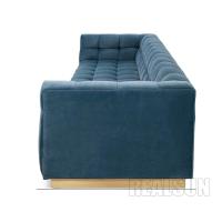 China Brushed Brass Base Living Room Sofa Folded Biscuit Tufting With Pulled Buttons In Bule Velve for sale