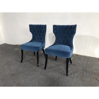 China Velvet Bule Fabric Solid Wood Frame Furniture Dining Room Chairs High Button Back for sale