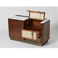 China Walnut Veneer Functional Console Hotel Room Dresser With Brushed Brass Metal Base for sale
