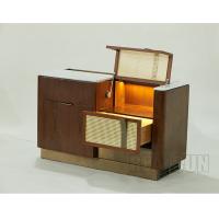China Walnut Veneer Functional Console Hotel Room Dresser With Brushed Brass Metal Base for sale
