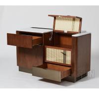 China Walnut Veneer Functional Console Hotel Room Dresser With Brushed Brass Metal Base for sale