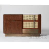 China Walnut Veneer Functional Console Hotel Room Dresser With Brushed Brass Metal Base for sale