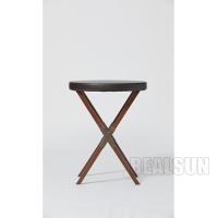 China Circular Upholstered Top Luxury Hotel Bedroom Furniture X Base Solid Wood Legs Drink Table for sale