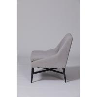 China Fashion Living Room Couches Light Grey Upholstered Single Sofa With Black Coated Base for sale