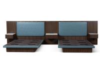 China 5 Star Hyatt Bed Luxury Hotel Bedroom Furniture With Zebra Wood Veneer And Power Outlet for sale