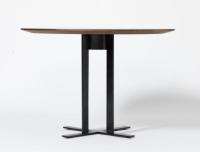 China Walnut Wood Veneer Top Round Dining Room Table With Black Metal Base for sale