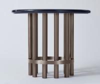 China Port Laurent Marble Top Wooden Dining Room Tables With Dark Bronze Finish Metal Base for sale
