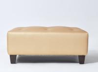 China Modern Square Shape Upholstered Button Tuffted Ottoman Coffee Table Solid Wood Legs for sale