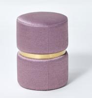 China Round Upholstered Purple Fabric Bedroom Ottoman Bench With Gold Metal Insert for sale