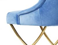 China Golden X Cross Metal Legs Furniture Dining Room Chairs Blue Velvet Fabric Button Tufted for sale