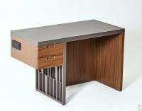 China Luxury HPL Laminate Metal Frame Hotel Writing Desk With 2 Drawers And Power for sale