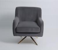 China European Grey Velvet Gold Stainless Swivel Accent Chair for sale