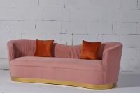 China Pink Velvet Fabric Living Room Sofa With Gold Stainless Steel Base for sale