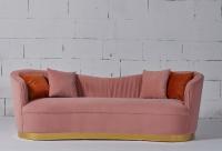 China Pink Velvet Fabric Living Room Sofa With Gold Stainless Steel Base for sale