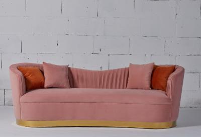 China Pink Velvet Fabric Living Room Sofa With Gold Stainless Steel Base for sale