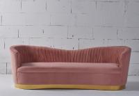 China Pink Velvet Fabric Living Room Sofa With Gold Stainless Steel Base for sale
