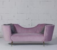 China Upholstery Unique Arc Baby Pink Curved Velvet Couch for sale