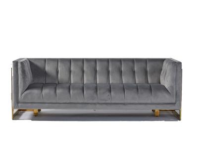 China Velvet Fabric Tufted Modern Living Room Sofa With Hallow Metal Legs for sale