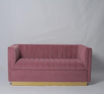 China Fashion Smoky Pink Velvet Tufted Sofa With Metal Base for sale