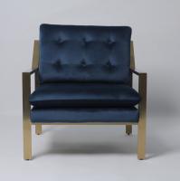 China Luxury Single Blue Velvet Deep Button Sofa With Hallow Metal Legs for sale
