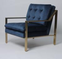 China Luxury Single Blue Velvet Deep Button Sofa With Hallow Metal Legs for sale