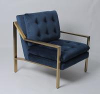 China Luxury Single Blue Velvet Deep Button Sofa With Hallow Metal Legs for sale