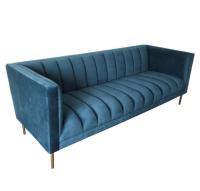 China Blue Velvet Tufted 3 Seat 221x76x78cm Living Room Sofa for sale