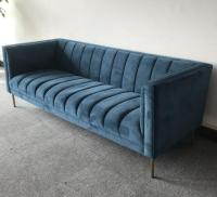 China Blue Velvet Tufted 3 Seat 221x76x78cm Living Room Sofa for sale