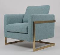 China 85cm Height Blue Fabric Armchair With Gold Stainless Steel for sale