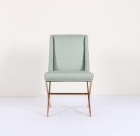 China Blue H84cm Fabric Upholstered Dining Chairs With Gold Ss Base for sale