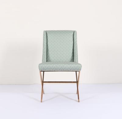 China Blue H84cm Fabric Upholstered Dining Chairs With Gold Ss Base for sale