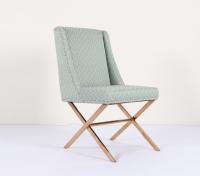 China Blue H84cm Fabric Upholstered Dining Chairs With Gold Ss Base for sale