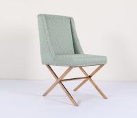 China Blue H84cm Fabric Upholstered Dining Chairs With Gold Ss Base for sale