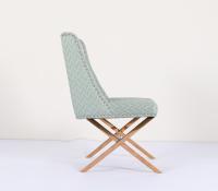 China Blue H84cm Fabric Upholstered Dining Chairs With Gold Ss Base for sale
