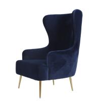 China Upholstered Single Blue Velvet Armchair With Metal Leg for sale