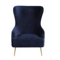 China Upholstered Single Blue Velvet Armchair With Metal Leg for sale