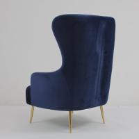 China Upholstered Single Blue Velvet Armchair With Metal Leg for sale