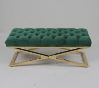 China Button Tufted Velvet Bedroom Ottoman Bench Stainless Steel Base for sale