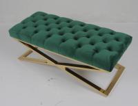 China Button Tufted Velvet Bedroom Ottoman Bench Stainless Steel Base for sale