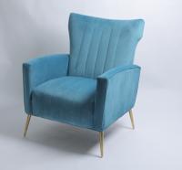 China Modern Blue Velvet Armchair With Stainless Steel Legs for sale