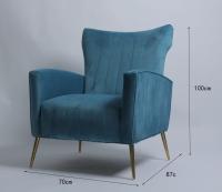 China Modern Blue Velvet Armchair With Stainless Steel Legs for sale