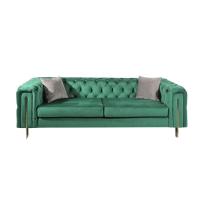 China High Density Foam Living Room 3 Seater Velvet Button Sofa With Metal Base for sale