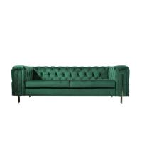 China High Density Foam Living Room 3 Seater Velvet Button Sofa With Metal Base for sale