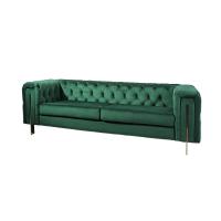 China High Density Foam Living Room 3 Seater Velvet Button Sofa With Metal Base for sale