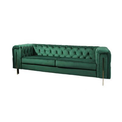 China High Density Foam Living Room 3 Seater Velvet Button Sofa With Metal Base for sale